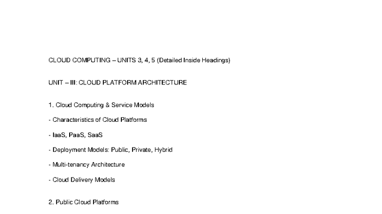 CLOUD COMPUTING UNITS 3, 4, 5: ARCHITECTURE & RESOURCE MGMT - Studocu