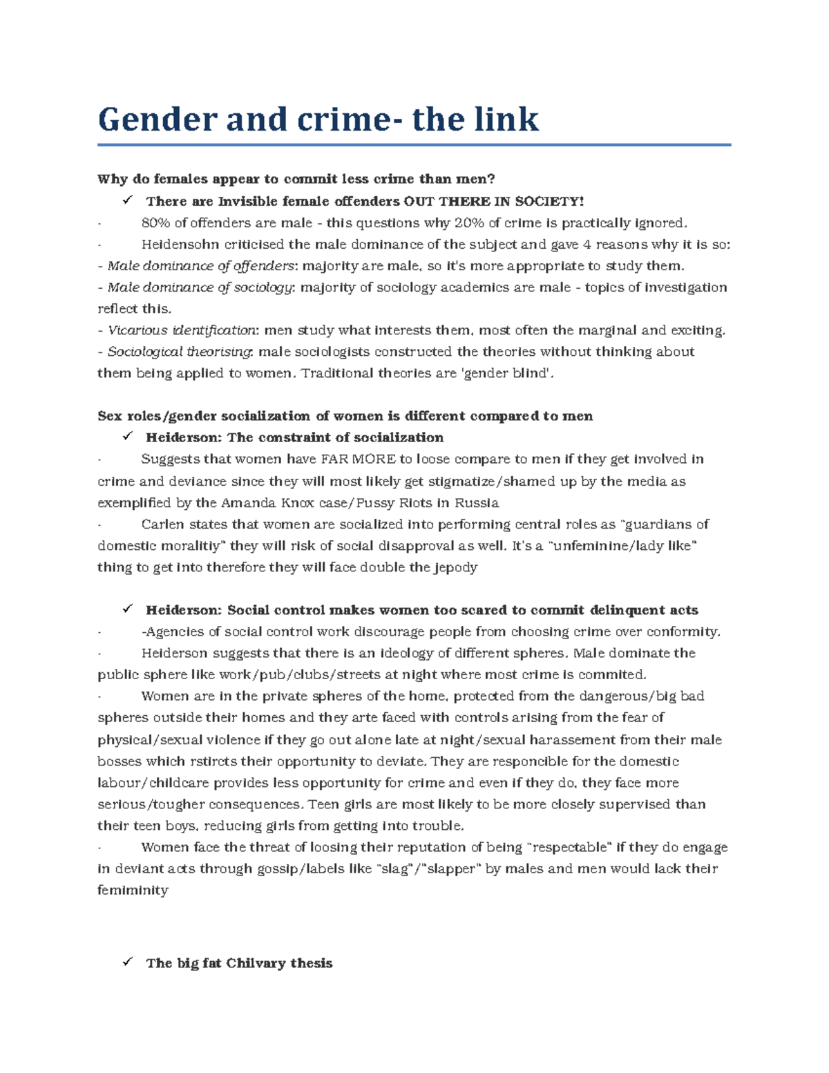 Gender and crime - · Heidensohn criticised the male dominance of the ...