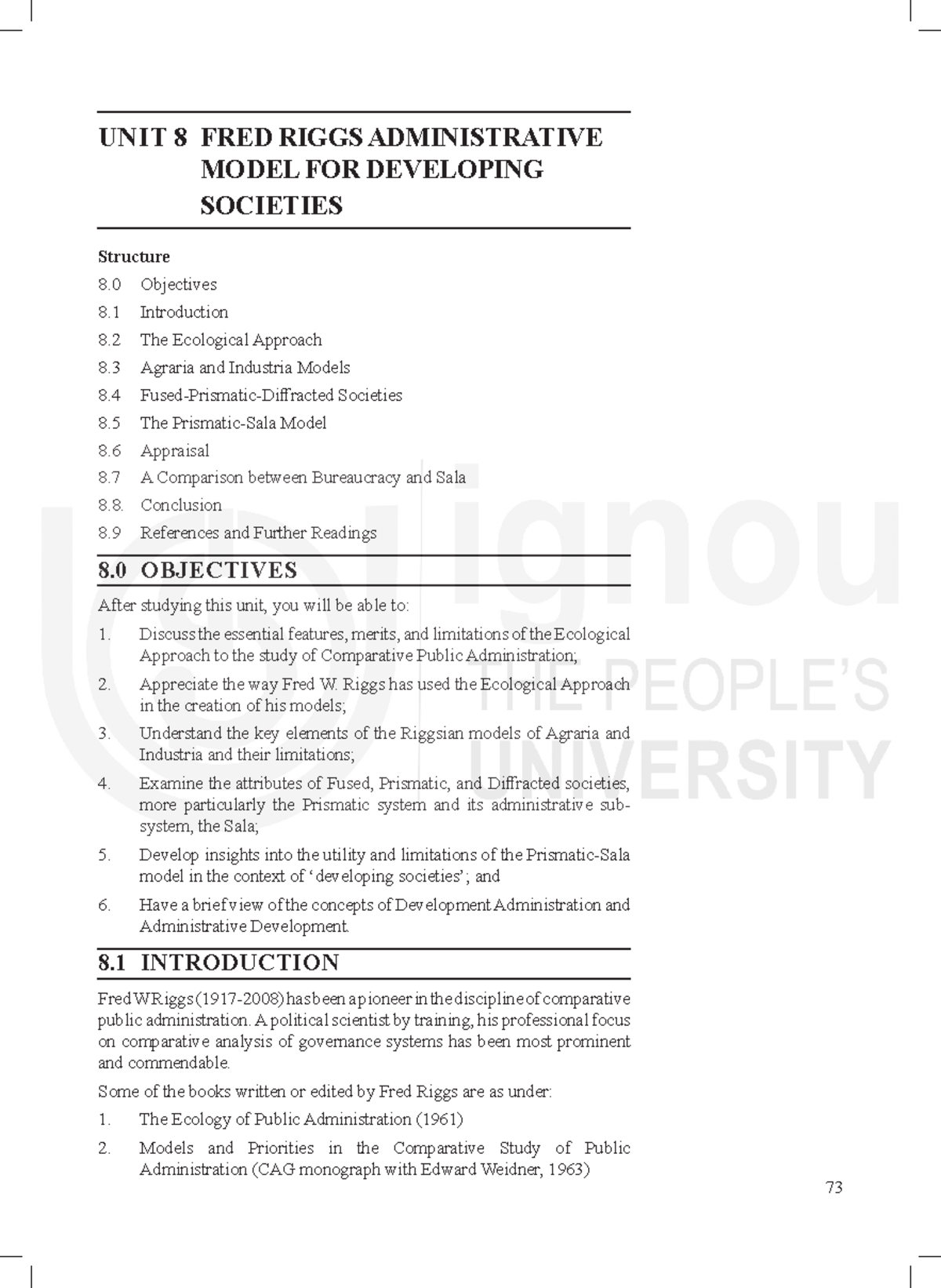 Ecological approach - public administration - UNIT 8 FRED RIGGS ...