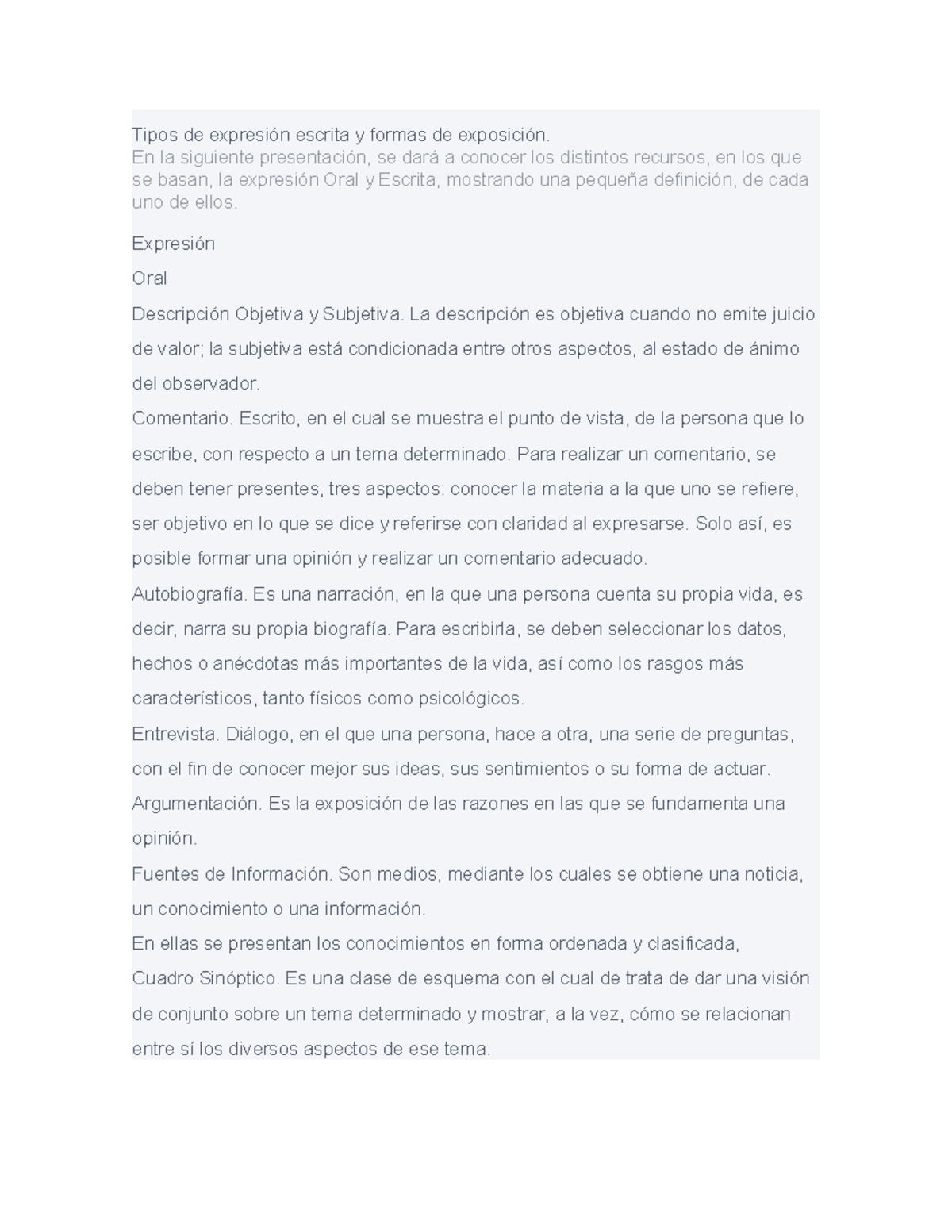 Tipos de Expresión Escrita y Formas de Exposición: Recursos y ...