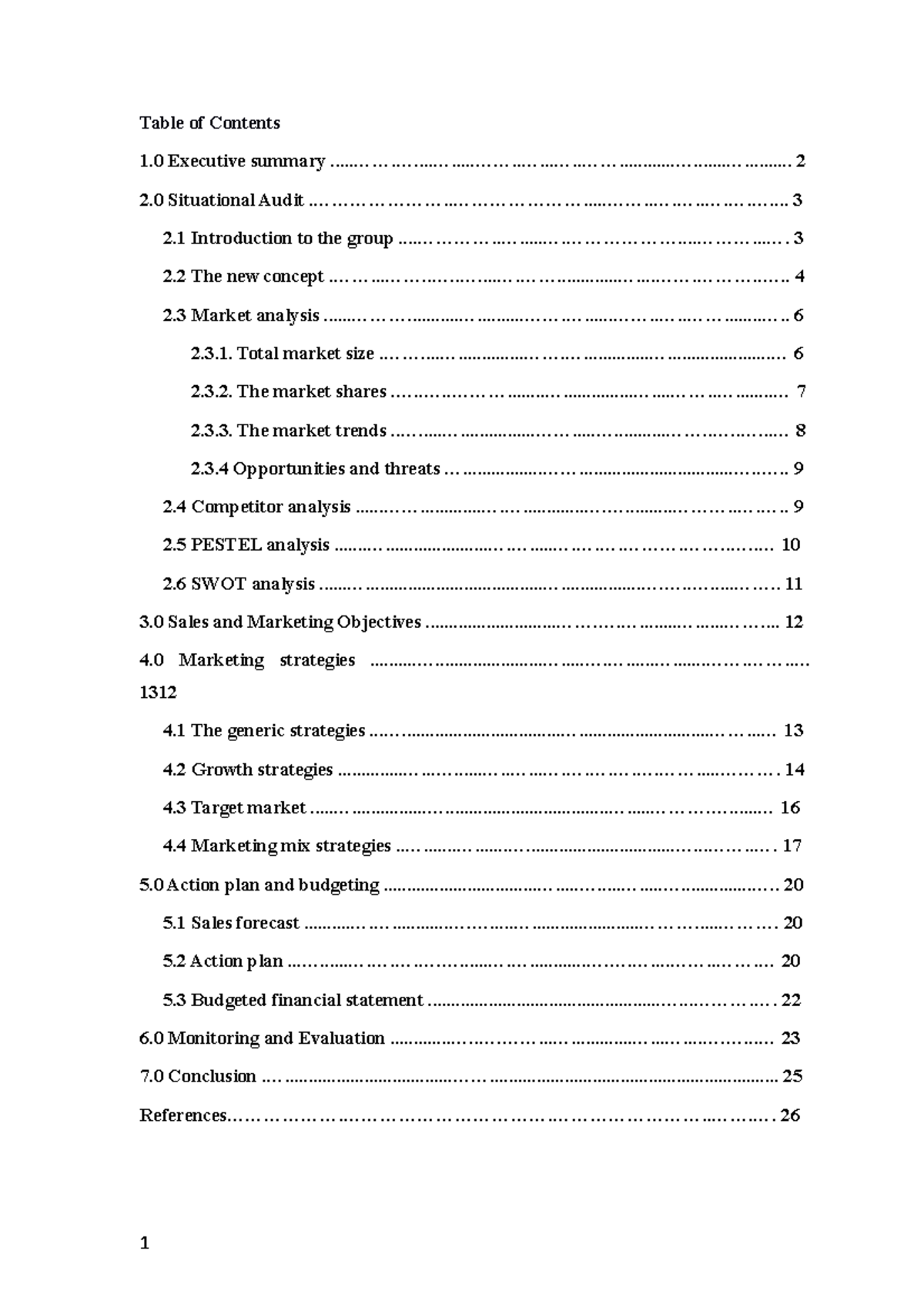 Strategic Management - Table of Contents 1 Executive summary 2 ...