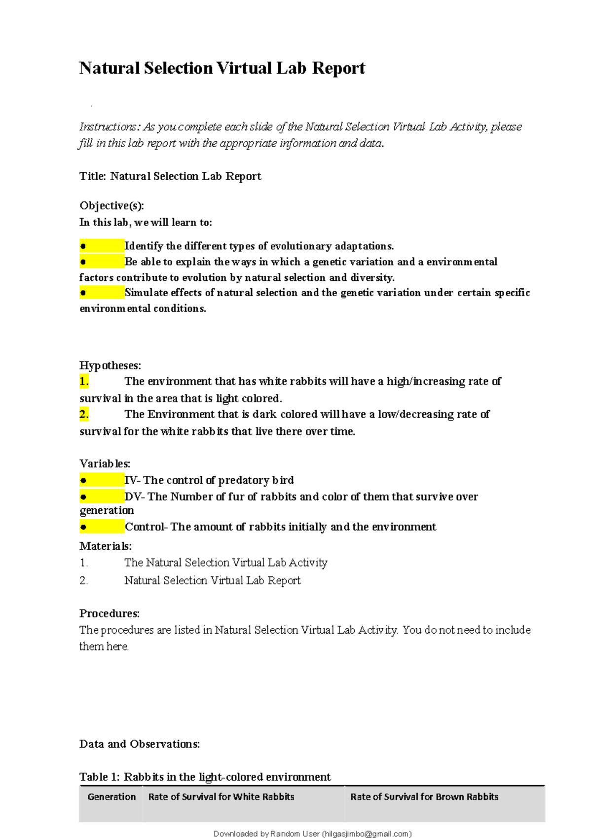 5.02 Natural Selection Lab Report: Studying Evolutionary Adaptations ...