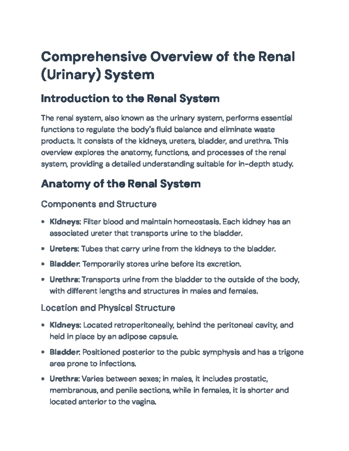 Comprehensive Overview of the Human Renal (Urinary) System ...