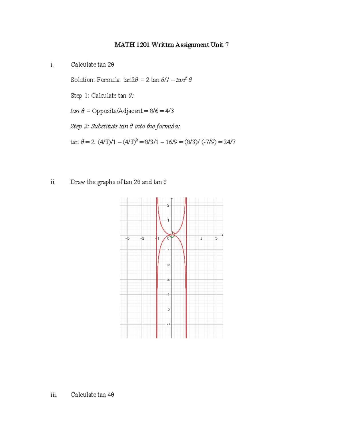 MATH 1201 Unit 7 Written Assignment: Trigonometric Calculations - Studocu