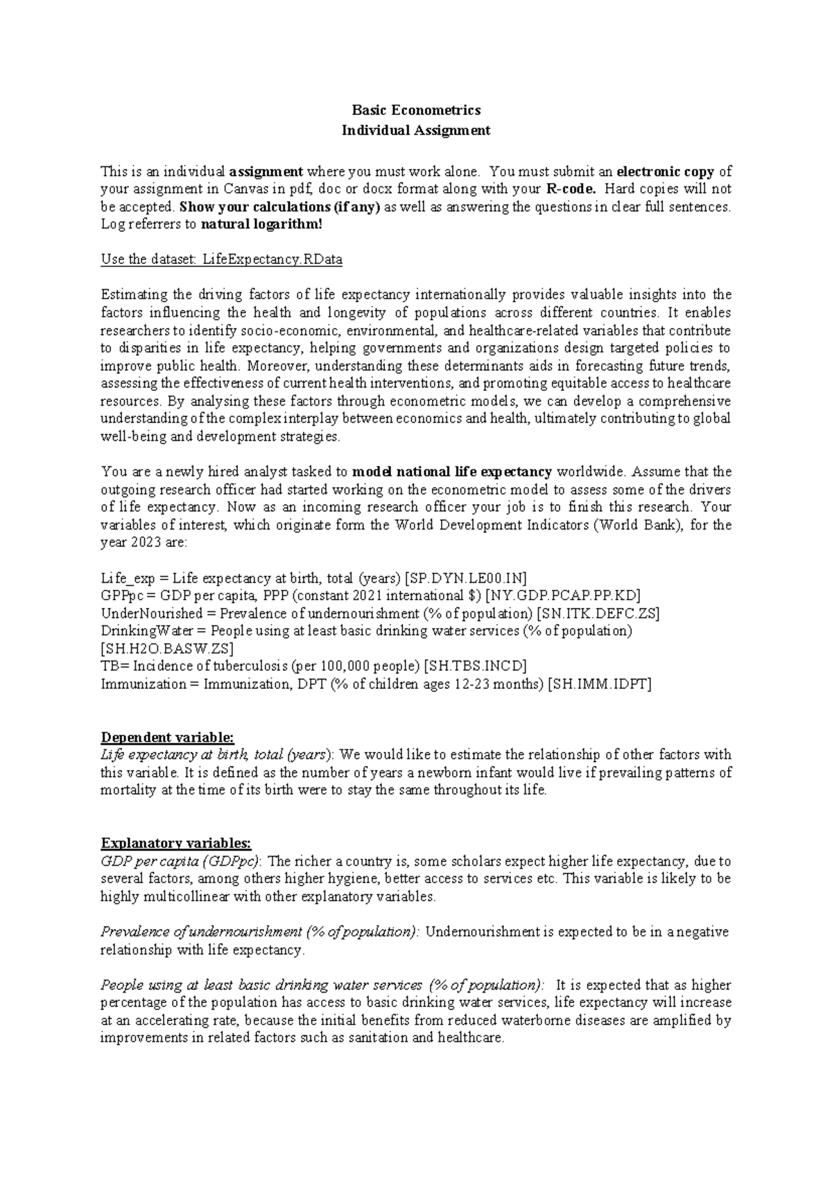Basic Econometrics Individual Assignment - ECON1272 - Studocu