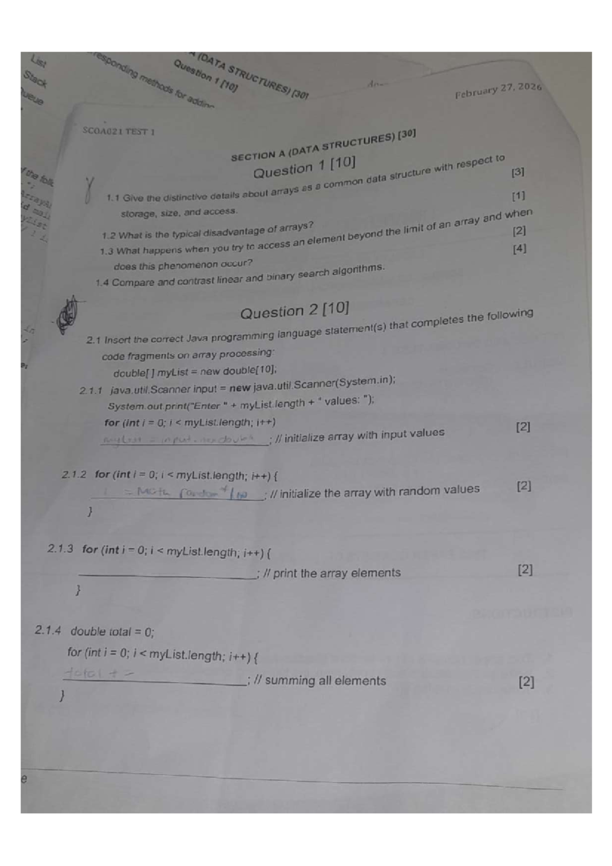 SCOA021 Test I: Data Structures & Compiler Theory Questions (2026 ...