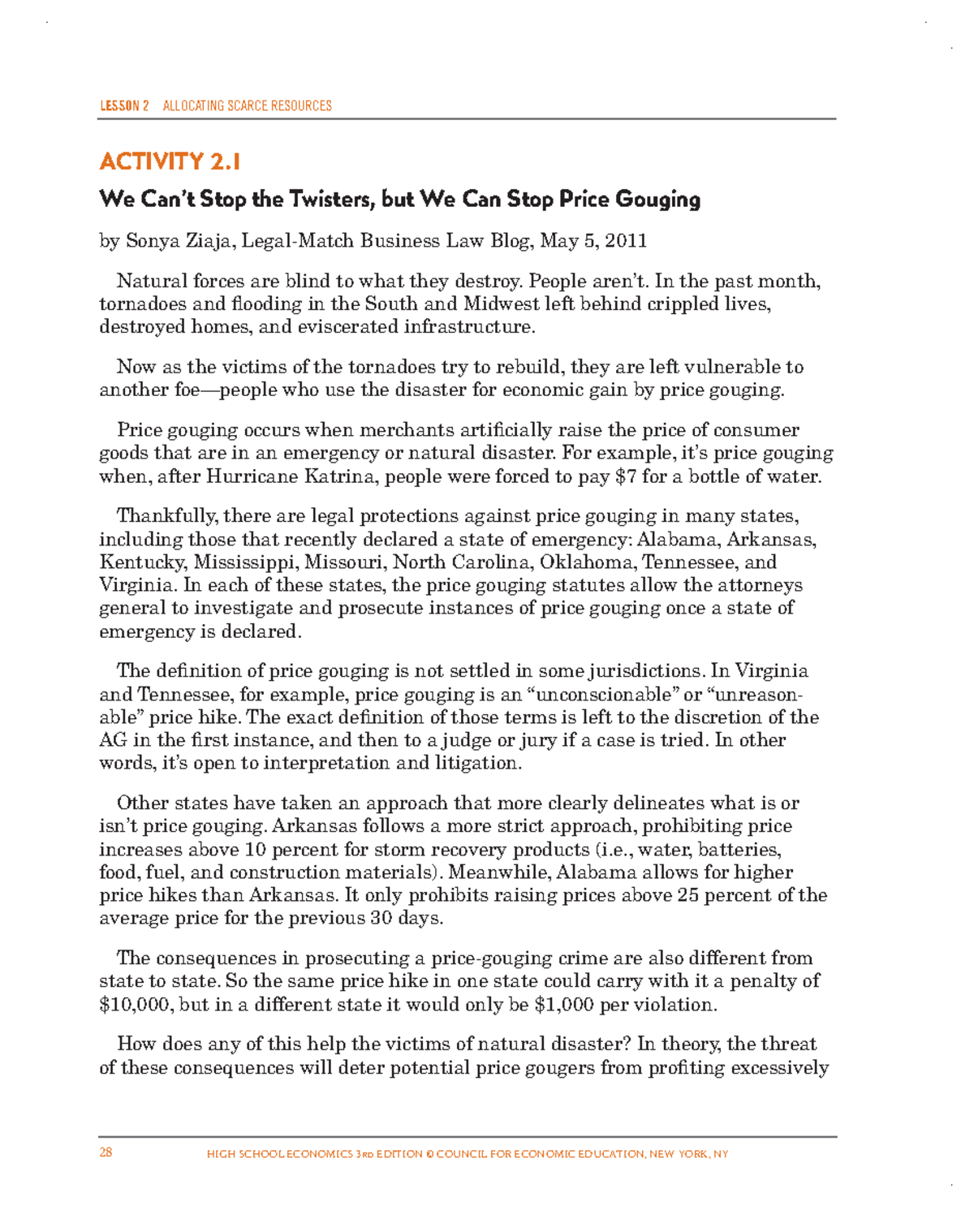 ALLOCATING SCARCE RESOURCES: LESSON 2 ACTIVITIES ANSWER KEY - Studocu