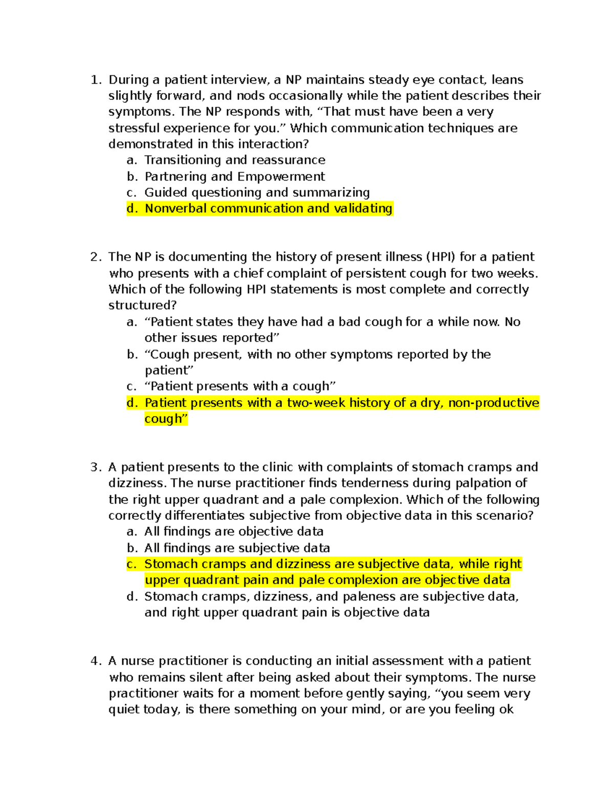 NR509 Week 1 Quiz: Communication Techniques & Patient Assessment - Studocu