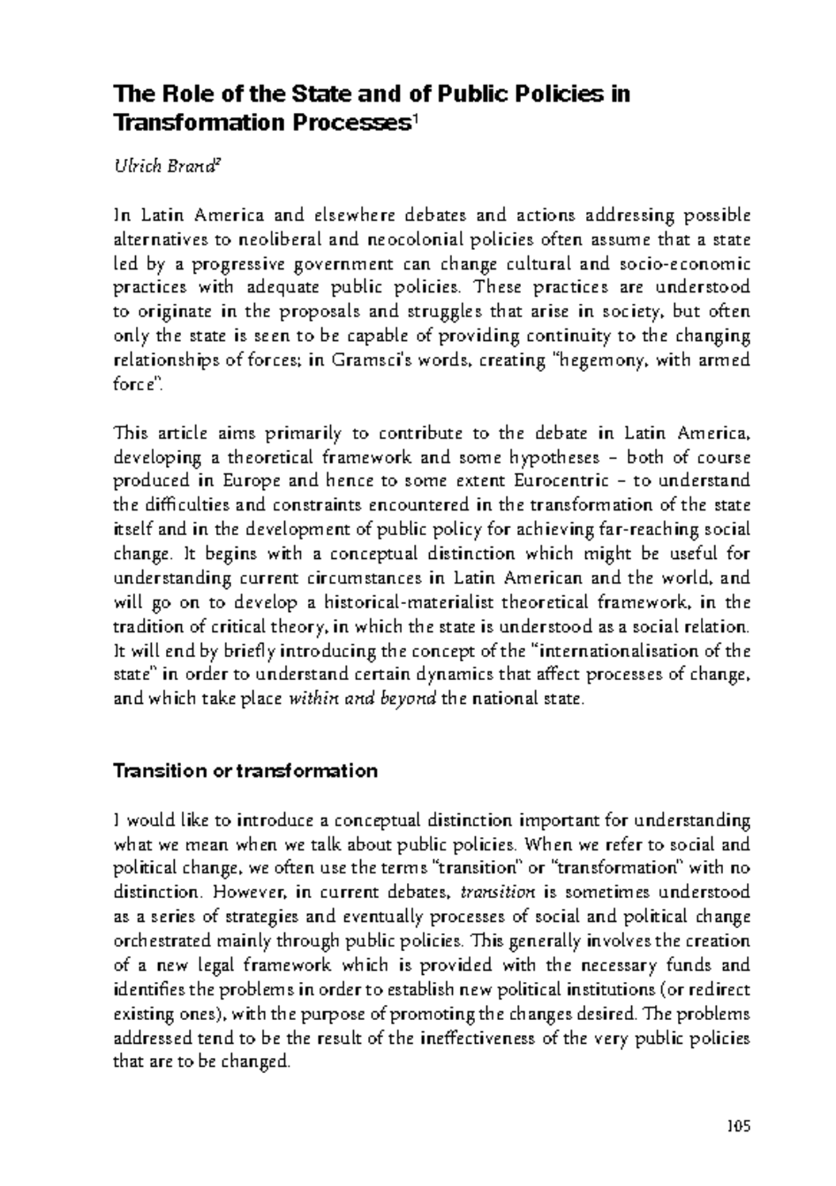 The Role of the State in Transformation Processes: A Latin American ...