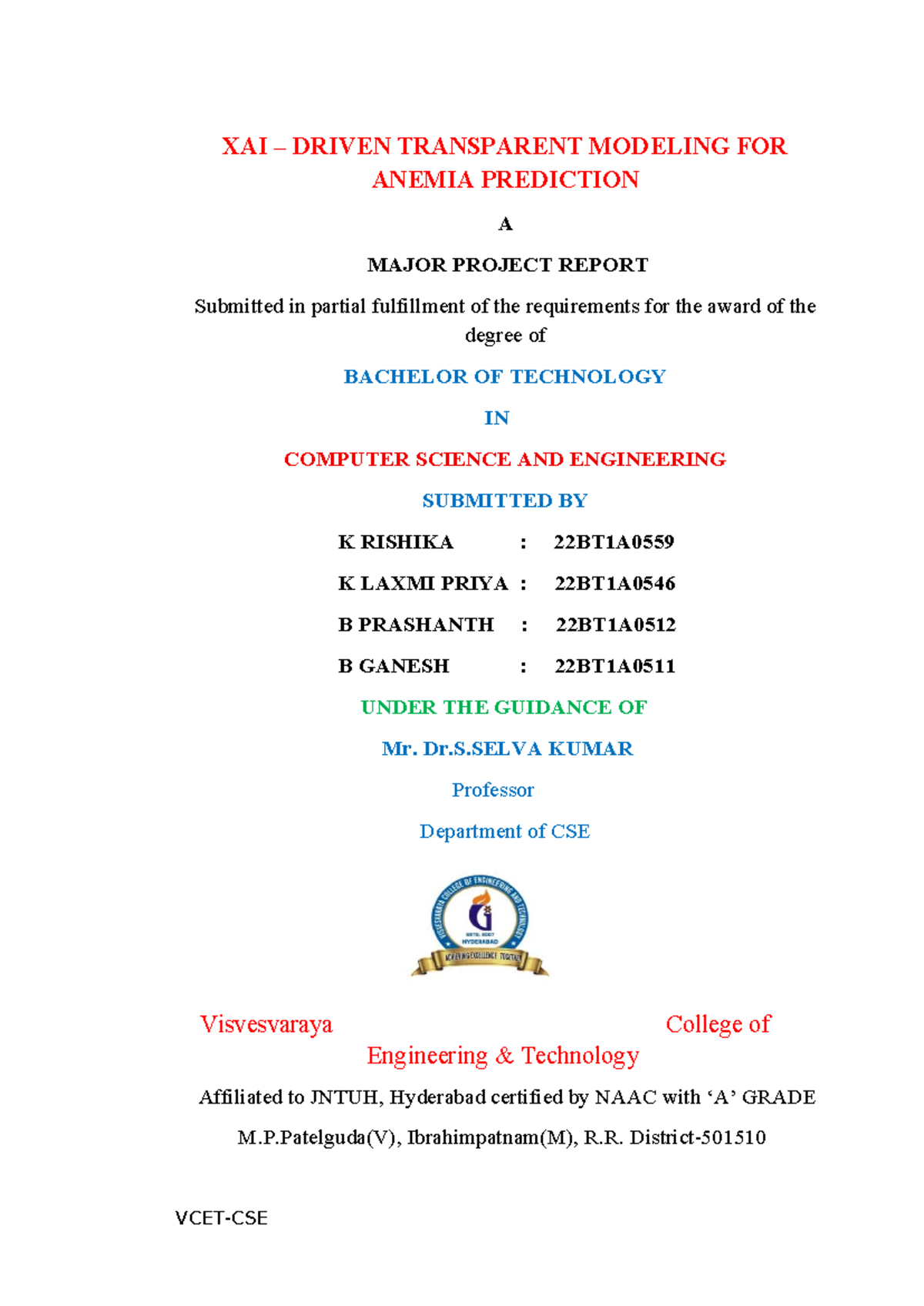 XAI-Driven Anemia Prediction: A B.Tech Project Report - Studocu