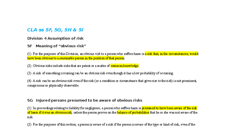 CLA 8.2 Defences: Voluntary Assumption of Risk & Dangerous Activities ...