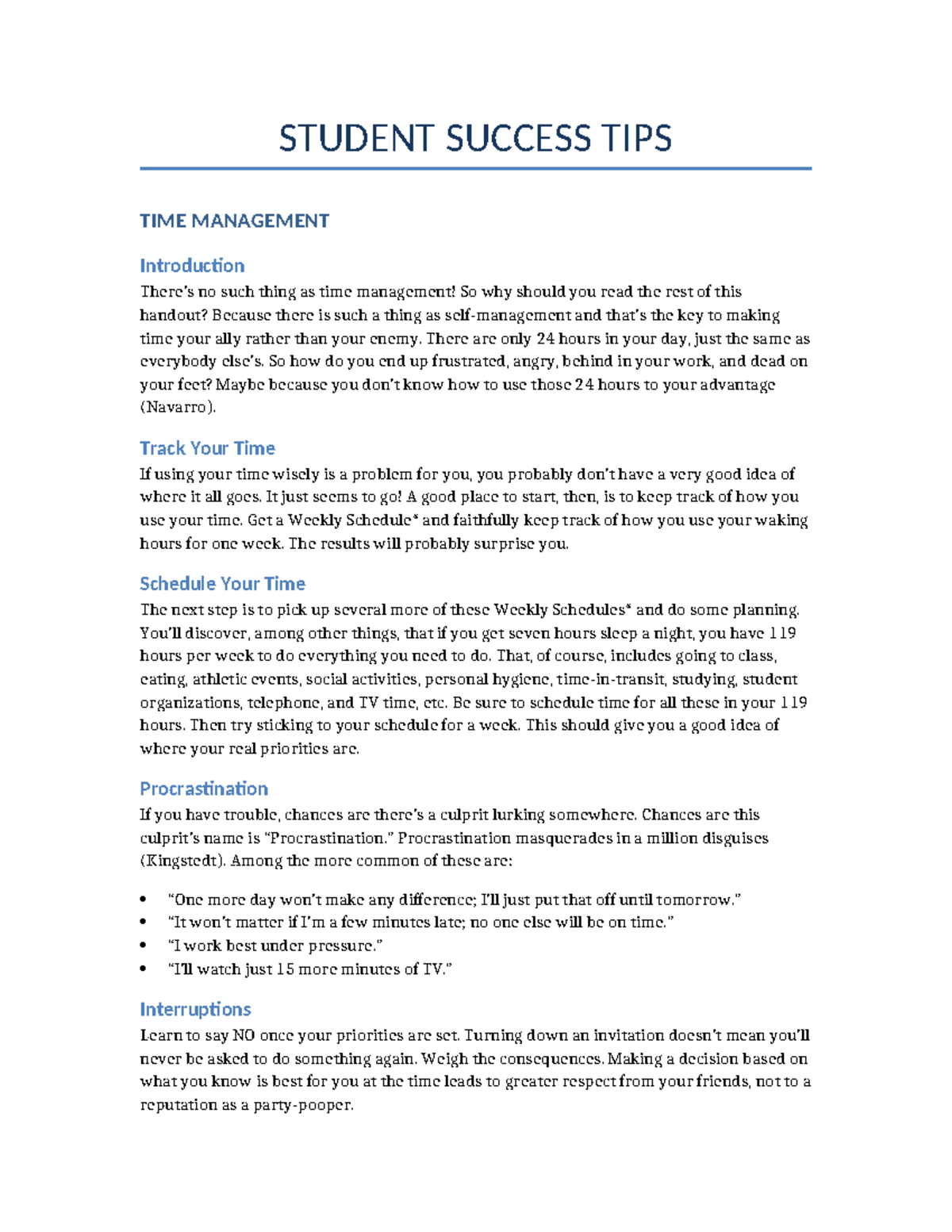STU 101: Student Success Tips on Time Management Strategies - Studocu