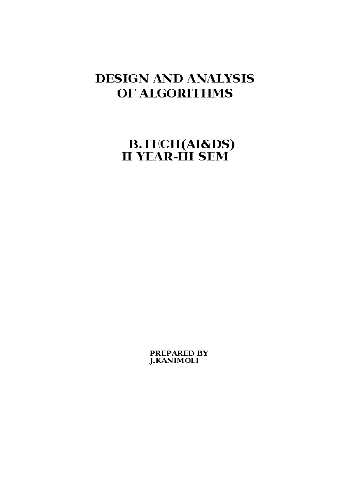 Design and Analysis of Algorithms (B(AI&DS) II Year III Sem Notes ...