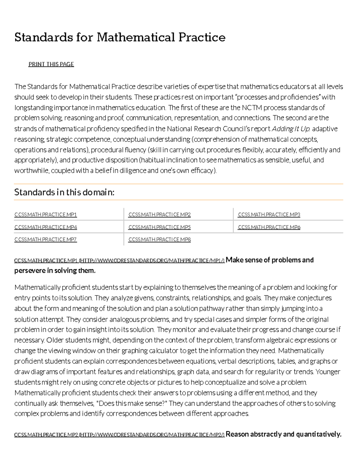 Standards for Mathematical Practice (CCSS.MATH.PRACTICE) Overview - Studocu