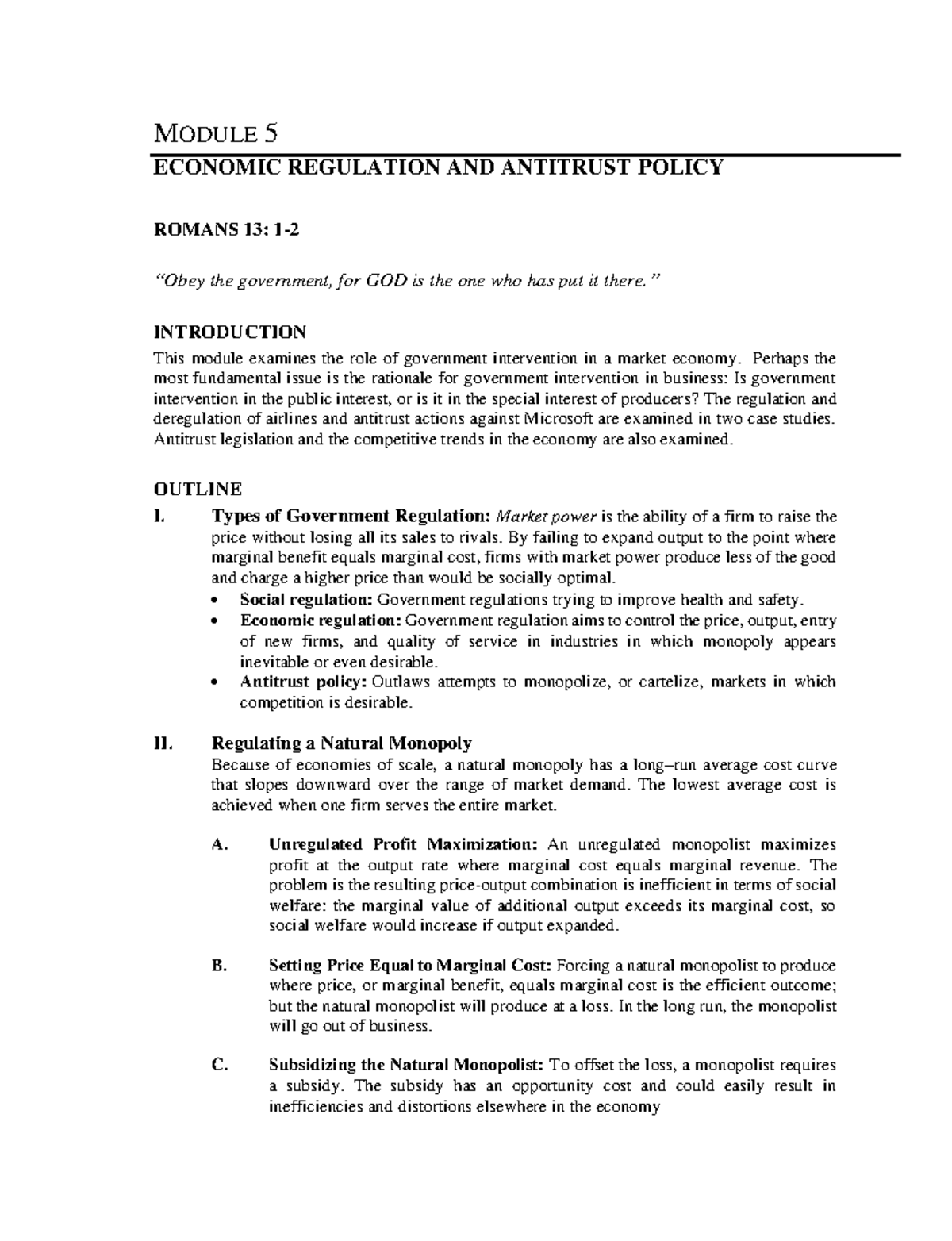 ECON 101: Module 5 - Economic Regulation & Antitrust Policies Overview ...
