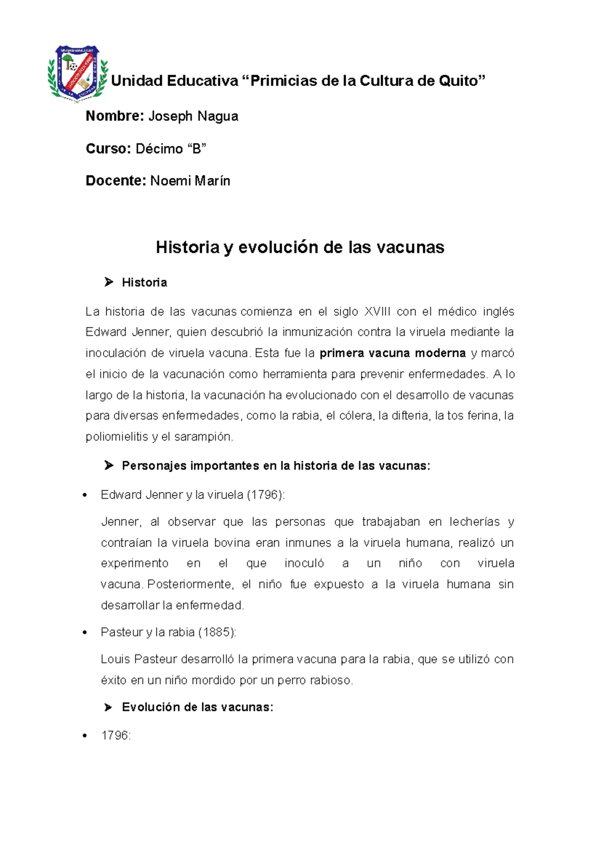 Historia y Evolución de las Vacunas - Décimo - Noemi Marín - Studocu