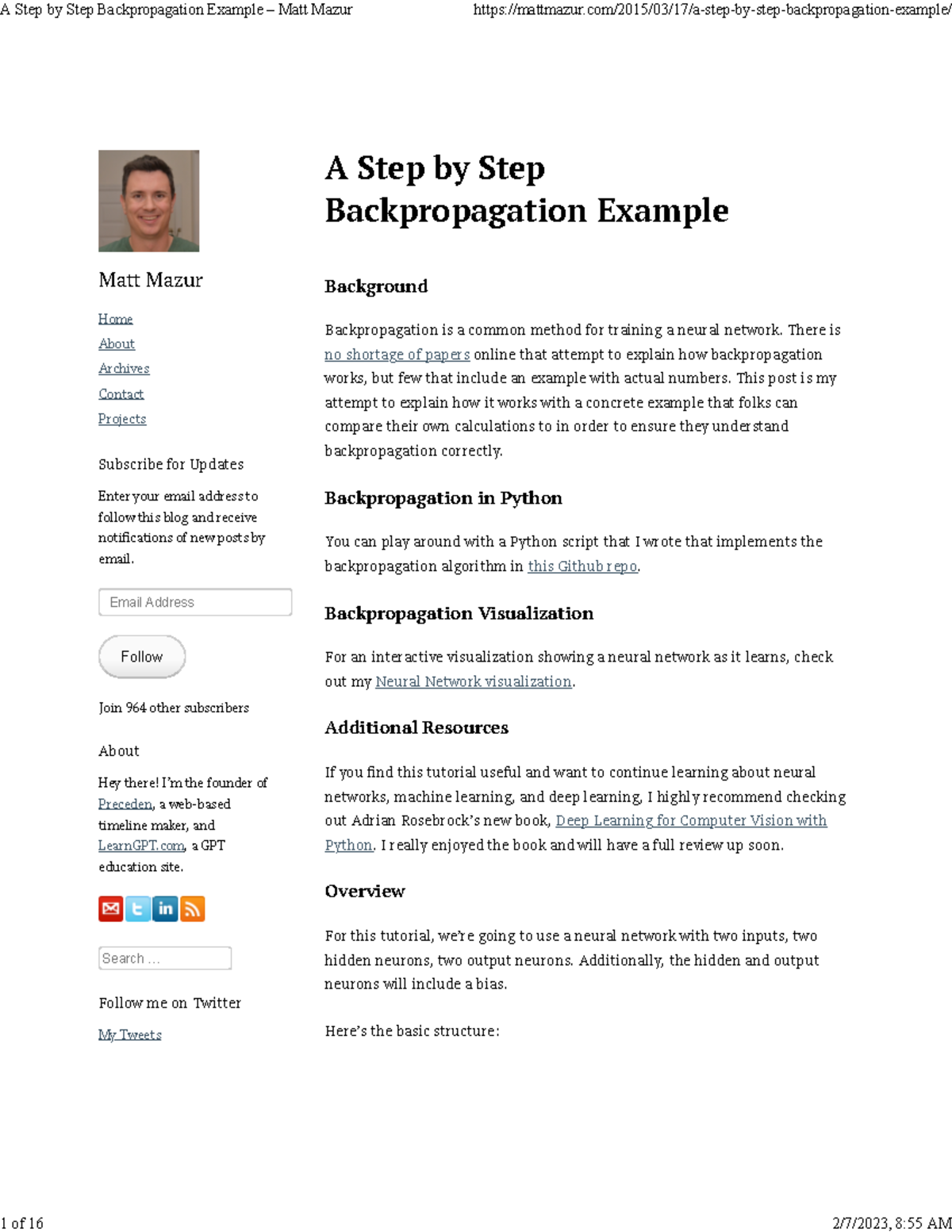 Backpropagation Explained: Step-by-Step Guide by Matt Mazur - Studocu