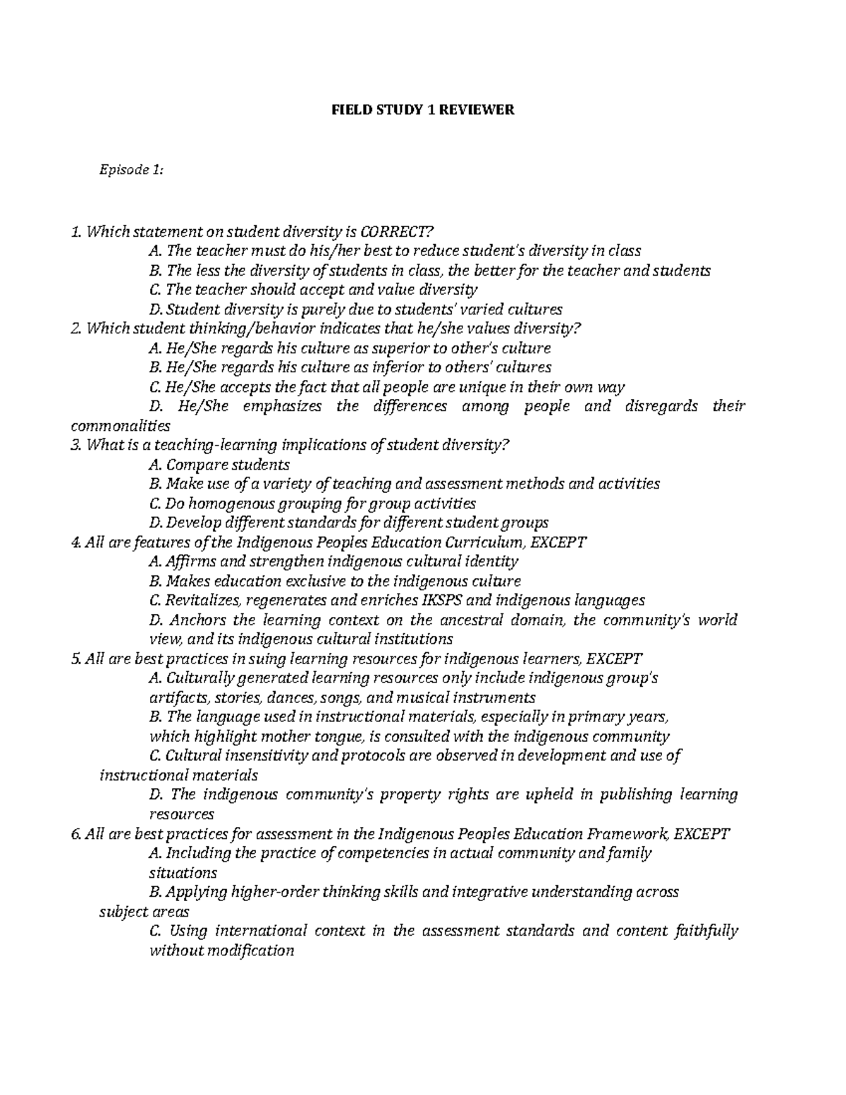Field Study 1 Reviewer: Understanding Student Diversity and Teaching ...