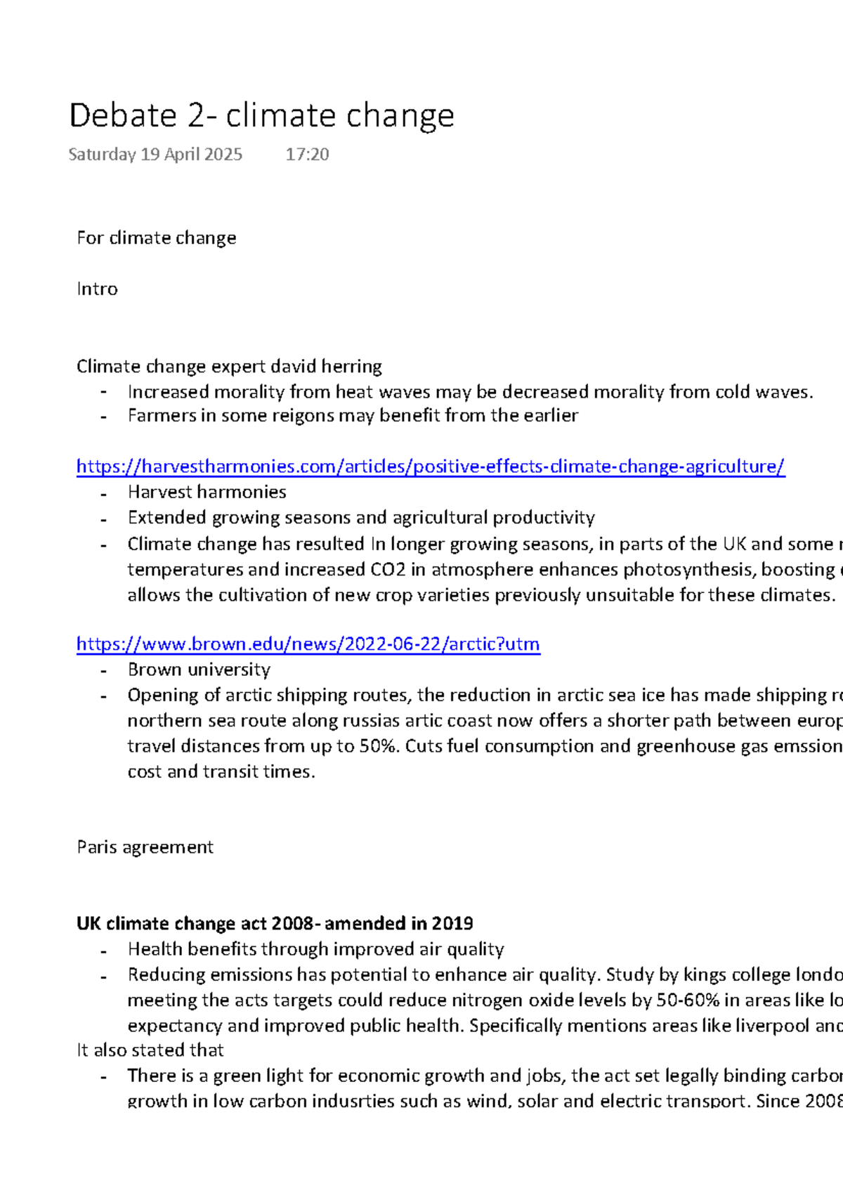 Debate 2: Climate Change Insights and Impacts on April 19, 2025 - Studocu