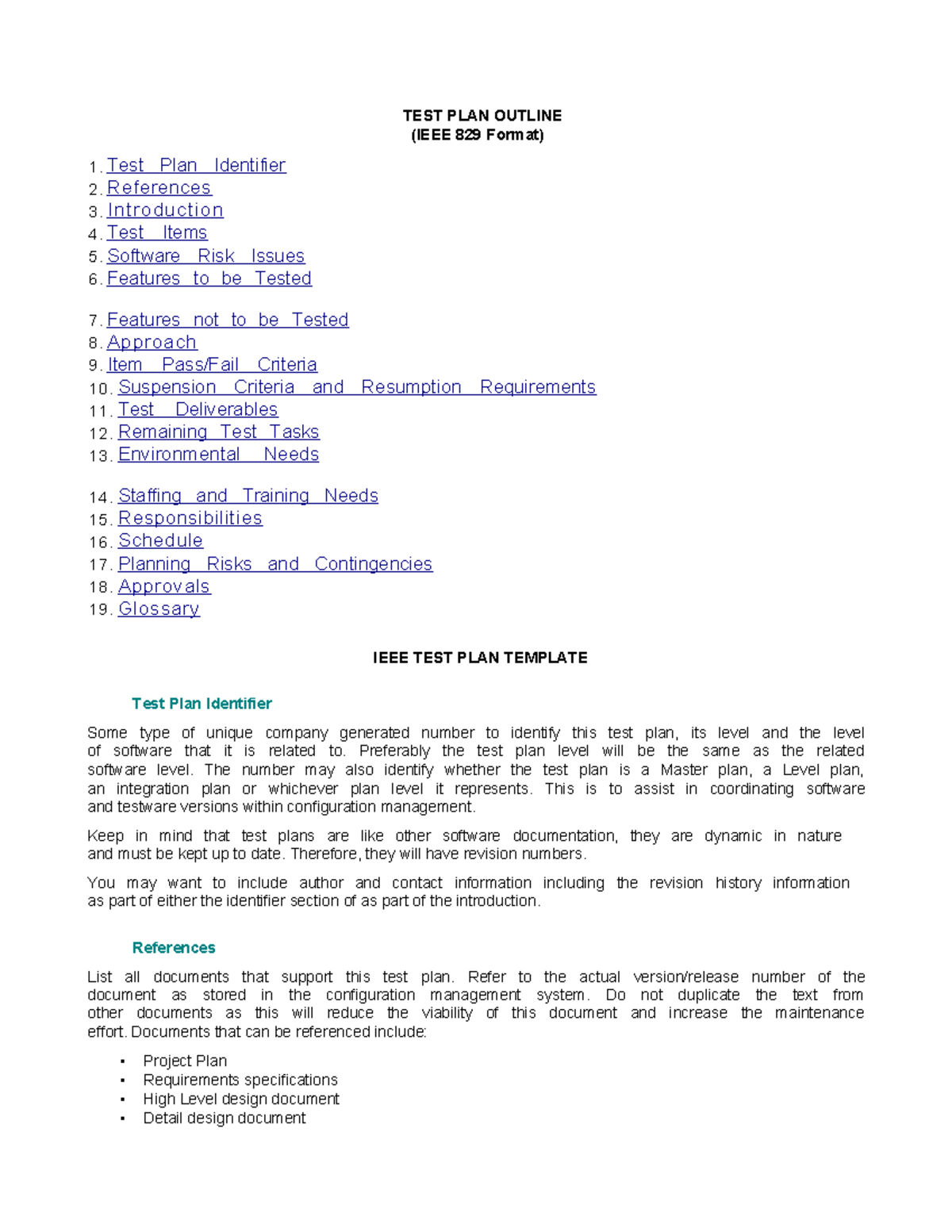 IEEE 829 Test Plan Template Overview and Guidelines - Studocu