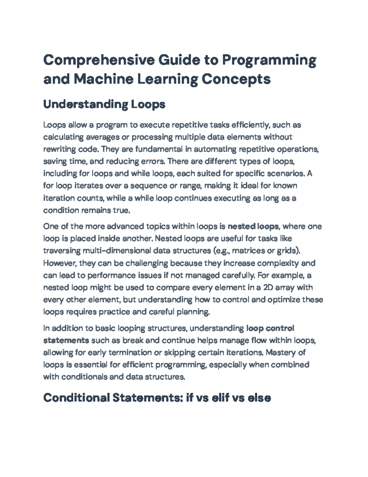 Comprehensive Guide to Programming & ML Concepts: Loops, Conditionals, and More - Studocu