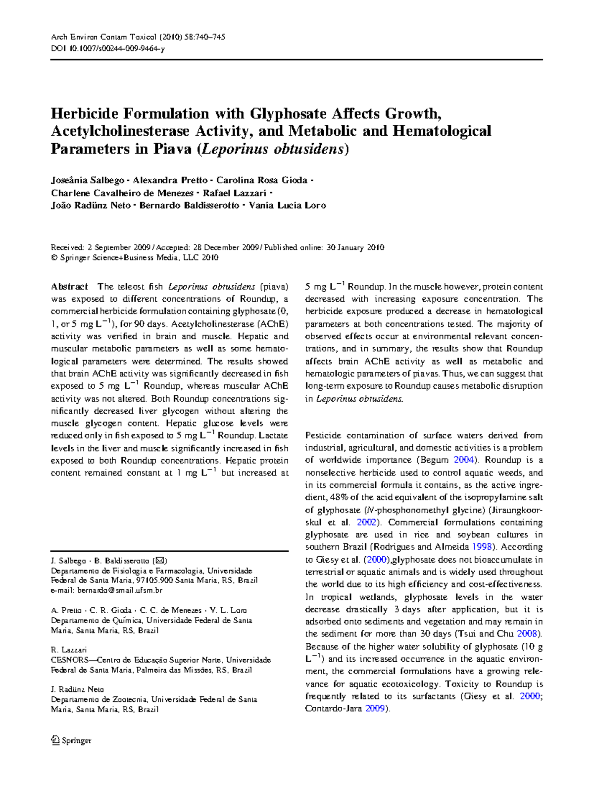 Impacts of Glyphosate Herbicide on Piava Growth & Physiology (ENV 2010 ...