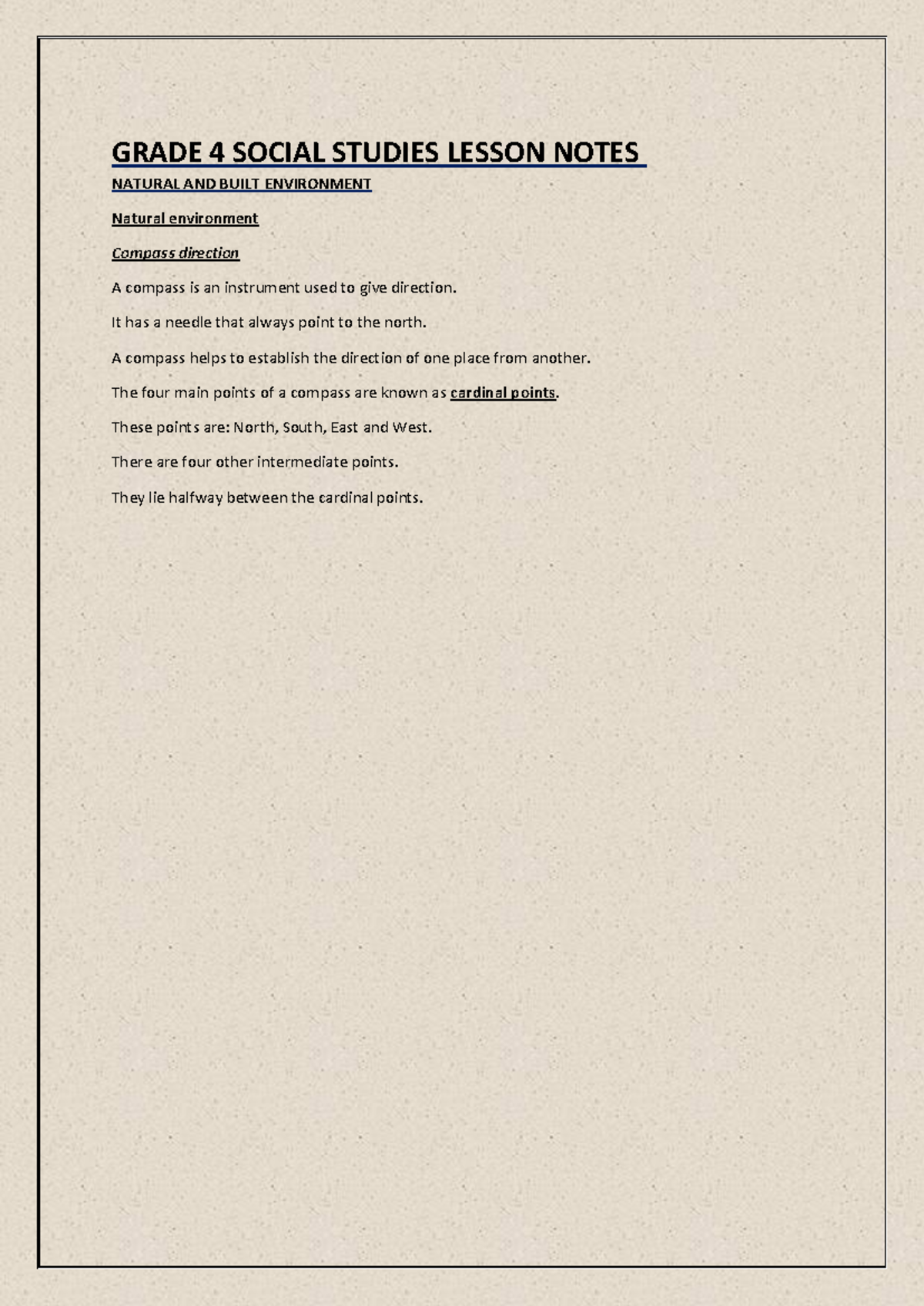 Rationalised Grade 4 Social Studies Lesson Notes: Natural & Built ...