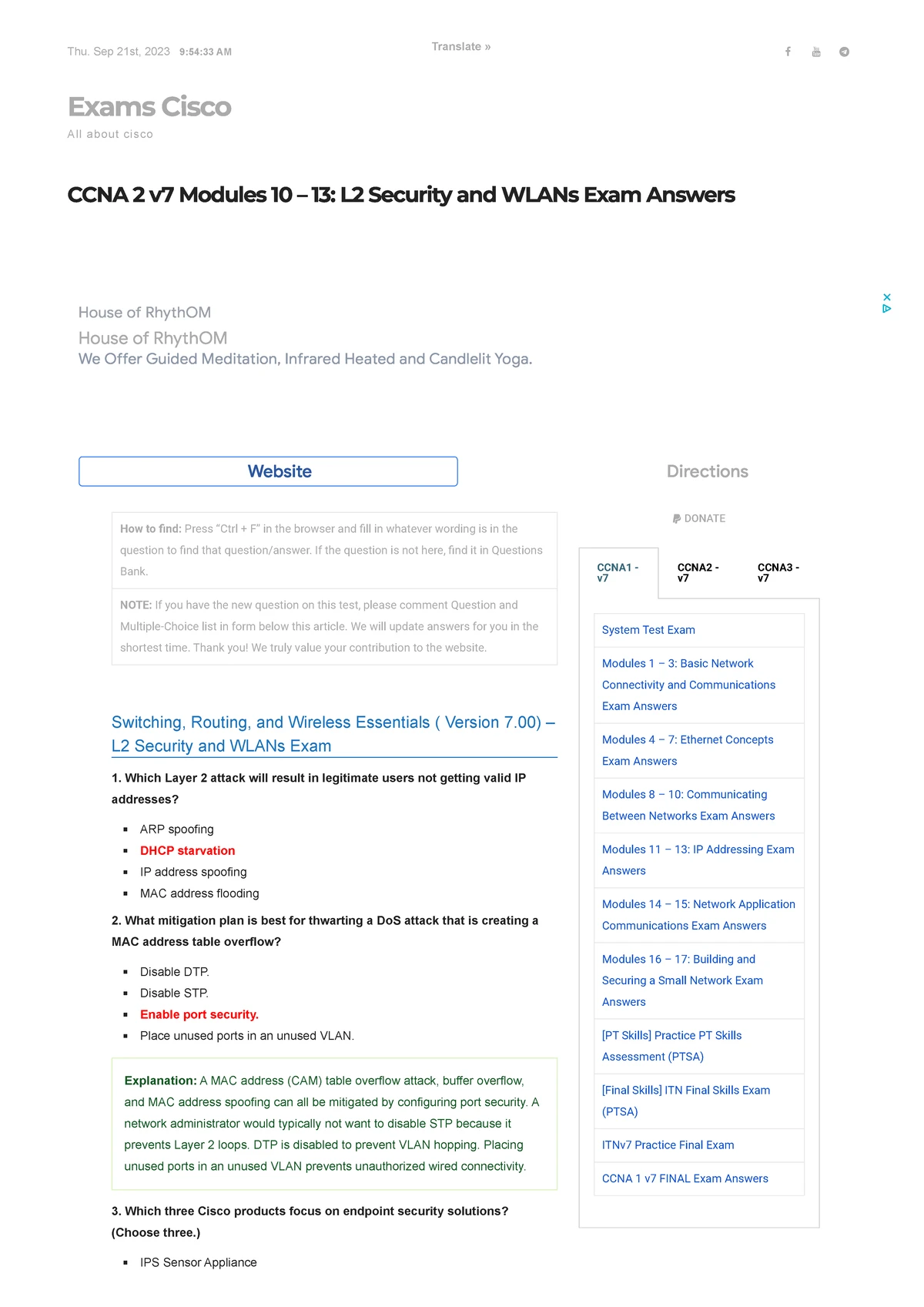 CCNA 2 v7 Modules 14-16 Routing Concepts & Configuration Exam Answers - Studocu