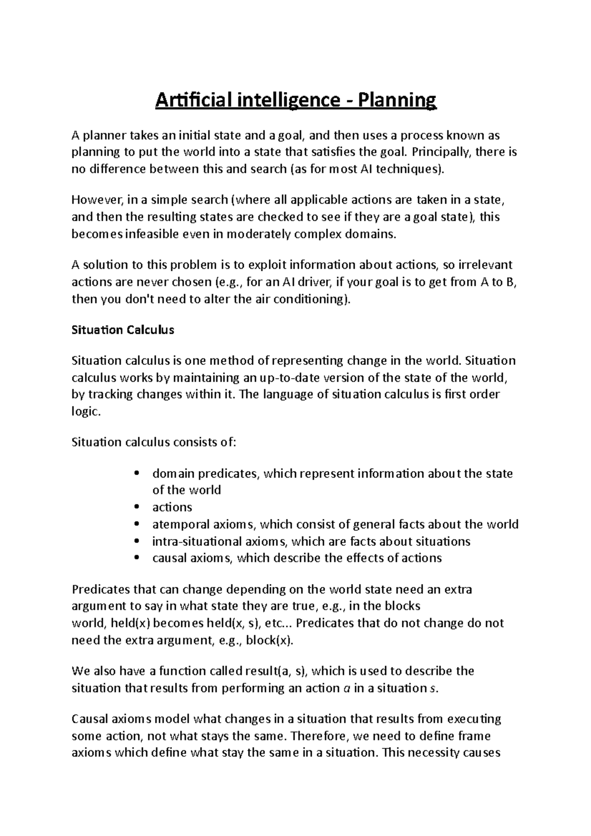 Artificial intelligence - Planning - Principally, there is no ...