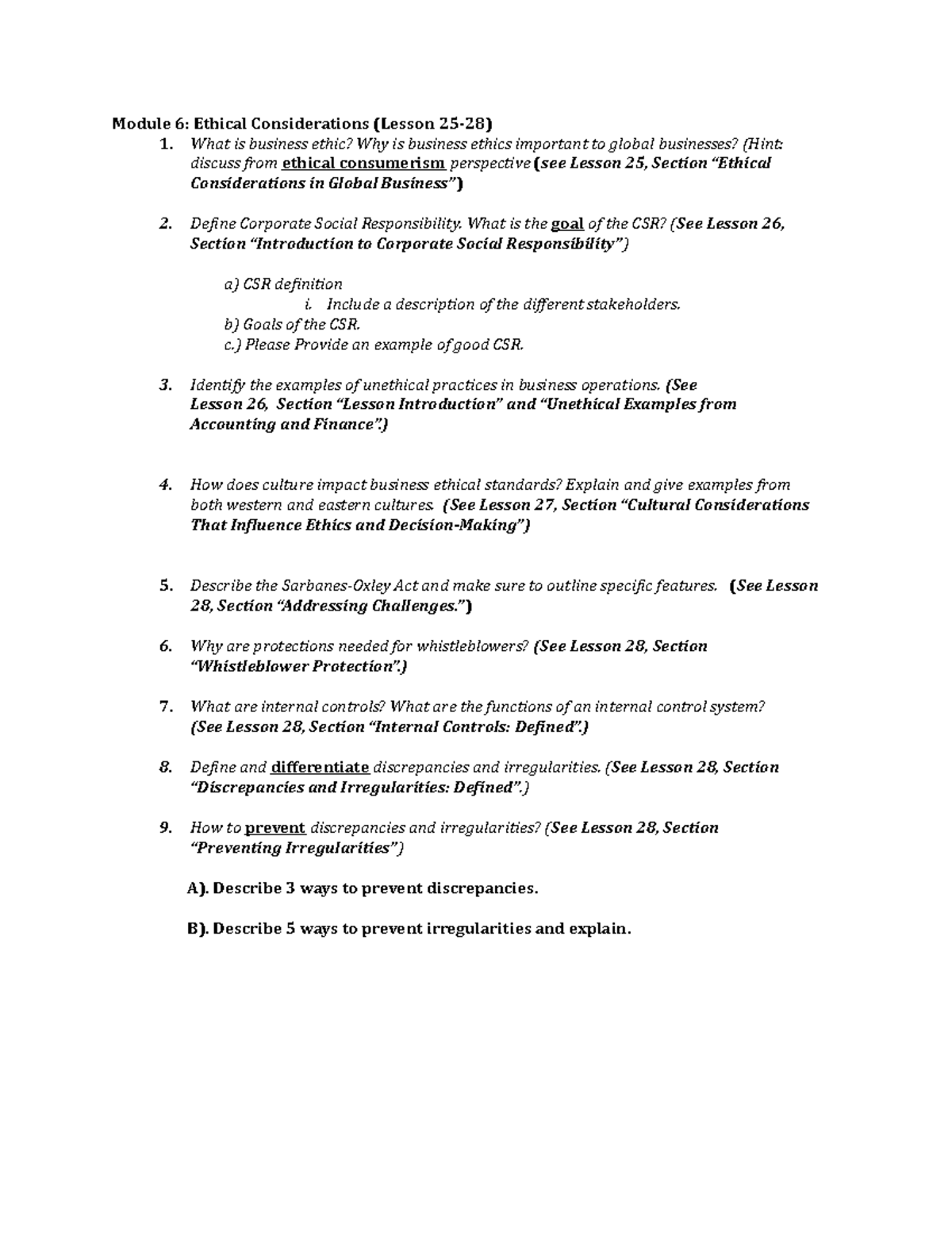 Module 6 - Practice Test on Ethical Considerations in Business - Studocu