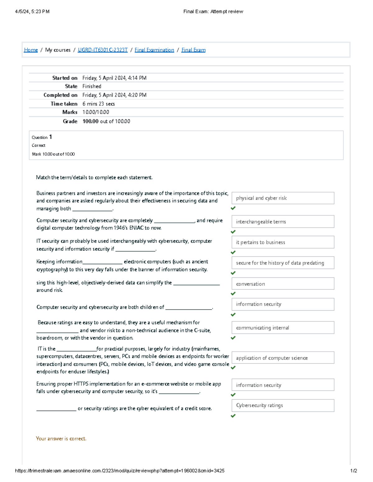 Final Exam Review for UGRD-IT6301C-2323T: Info Assurance & Security 2 - Studocu