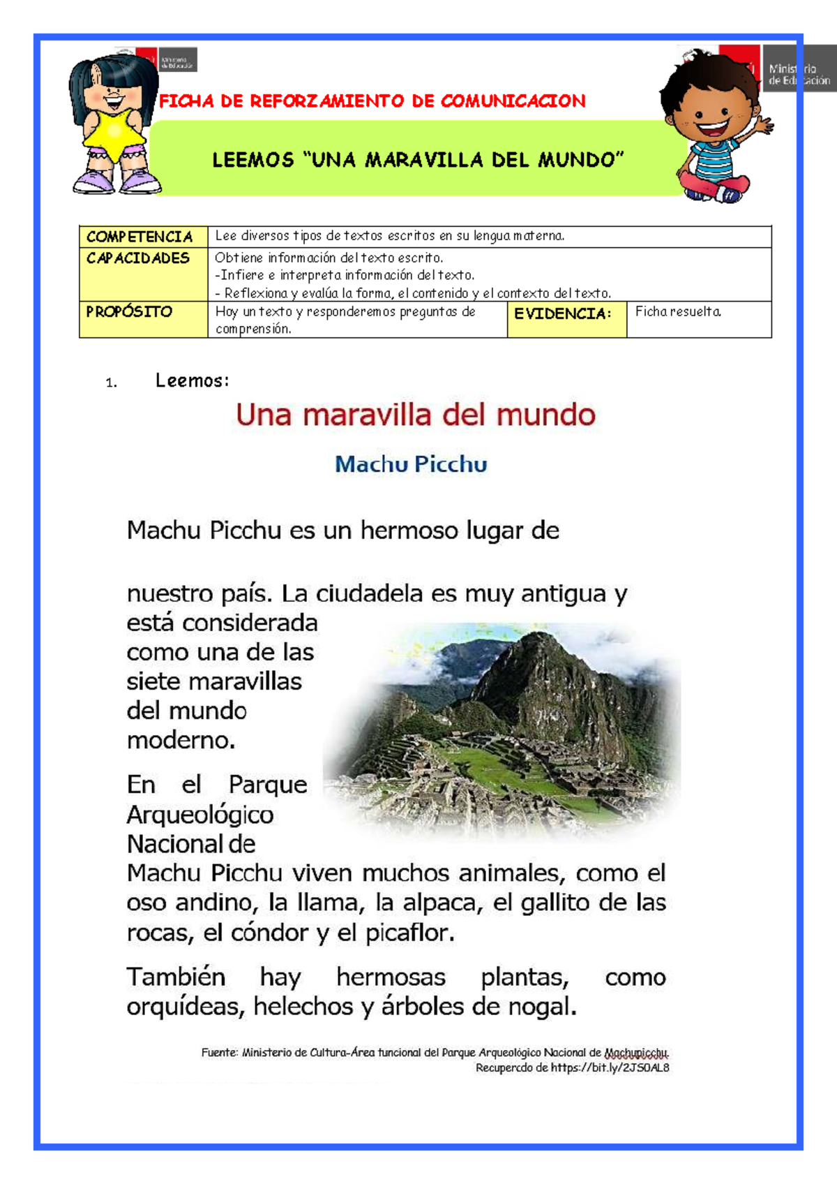 S5 REF 4 COM Leemos Maravilla del Mundo: Comprensión de Texto - Studocu