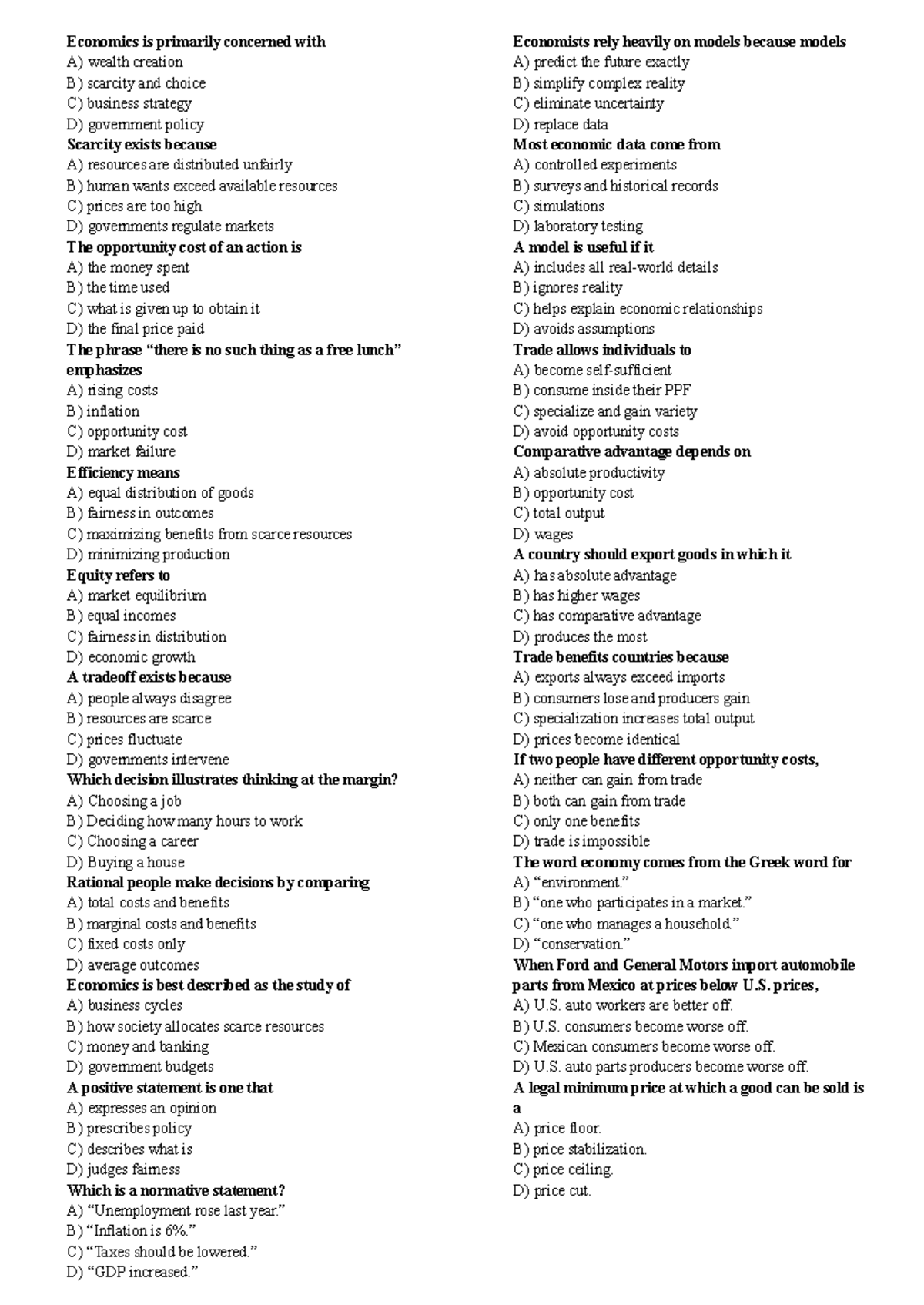 Final Exam Review: Economics Concepts and Principles (ECO 101) - Studocu