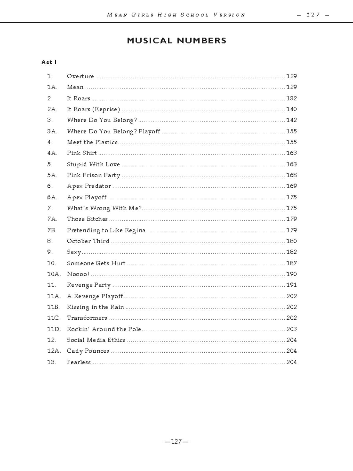 Mean Girls High School Version Vocal Score - Musical Numbers - Studocu