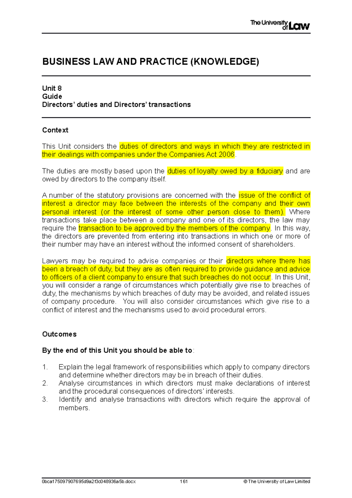 Business Law and Practice (BLP) - Workshop 8: Directors' Duties ...