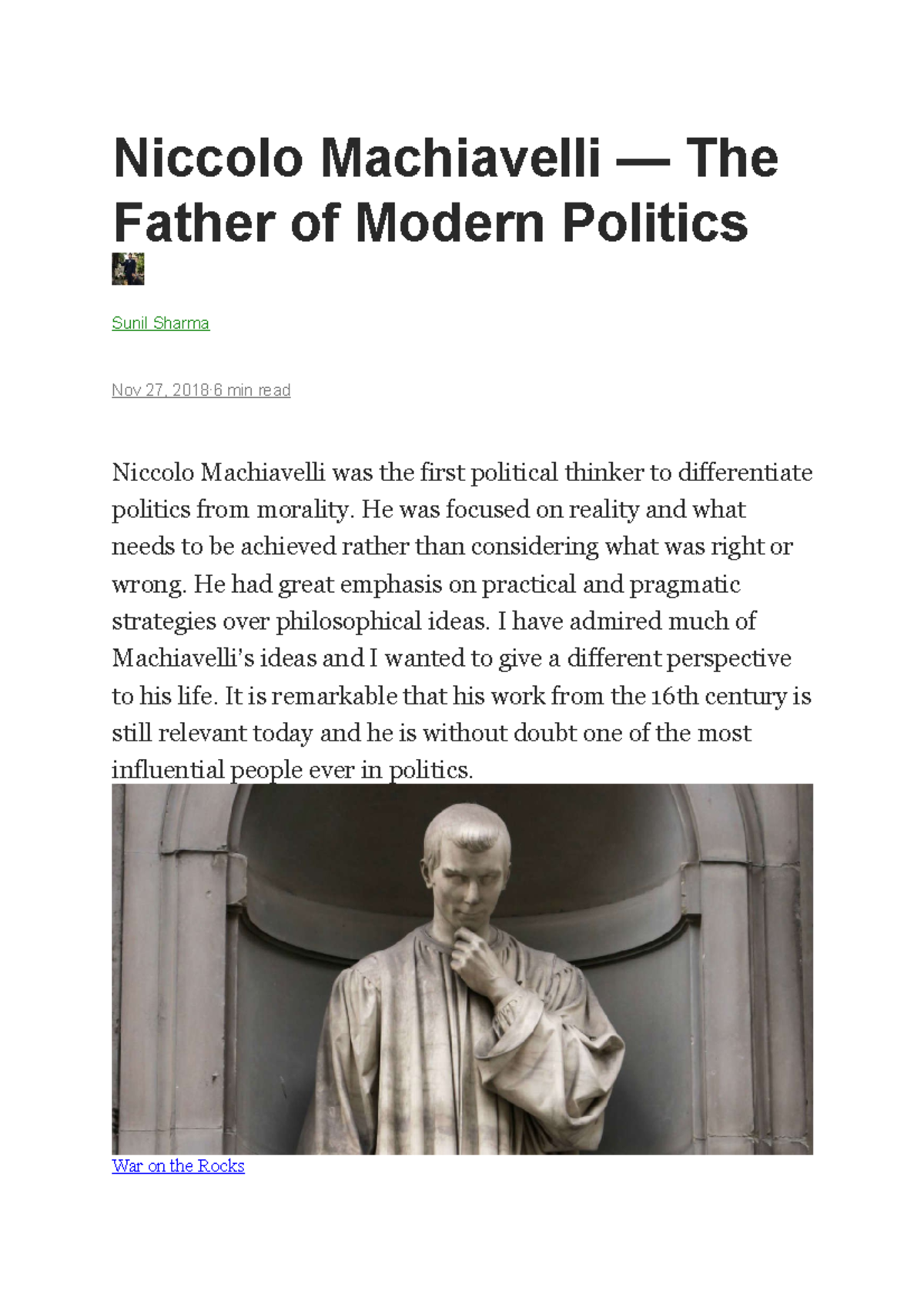 Niccolo Machiavelli — The Father of Modern Politics - He was focused on ...