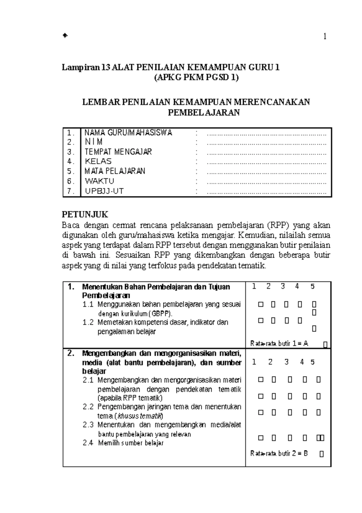 Lembar Penilaian APKG 1 dan 2 - Pembelajaran Terpadu Kelas 3 - Studocu