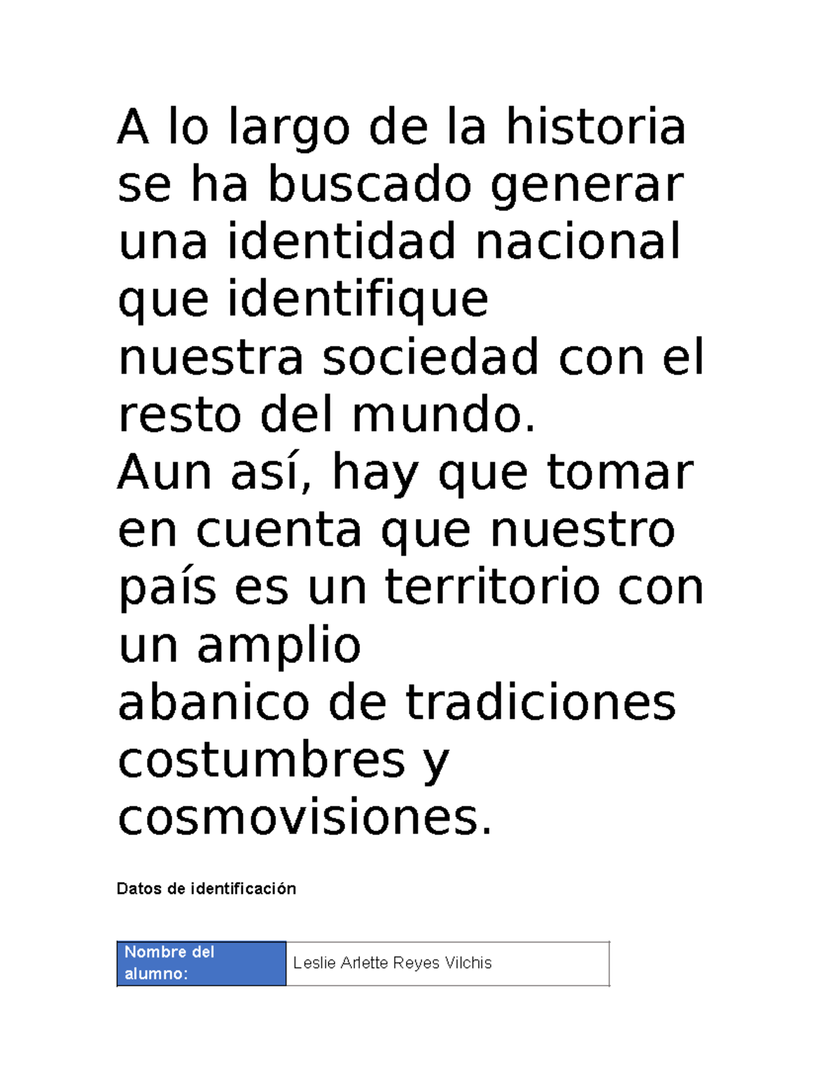 Identidad y Diversidad Cultural en México: R2 U2 de Leslie Reyes - Studocu
