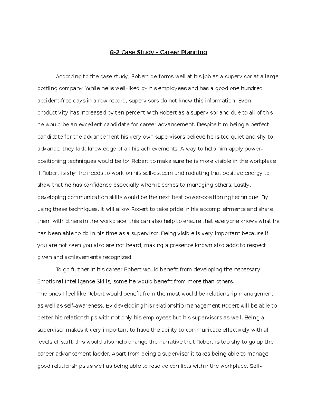 8-2 Case Study: Enhancing Career Advancement for Robert - Studocu