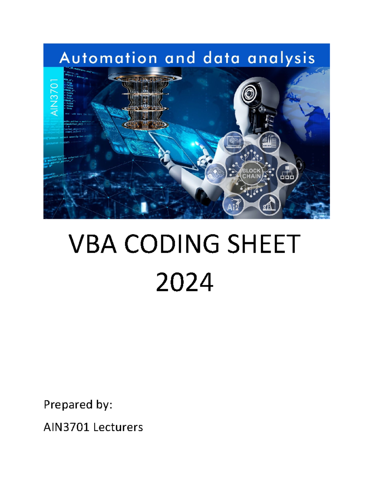 AIN3701 VBA Coding Sheet Guide for Accounting Students 2024 - Studocu