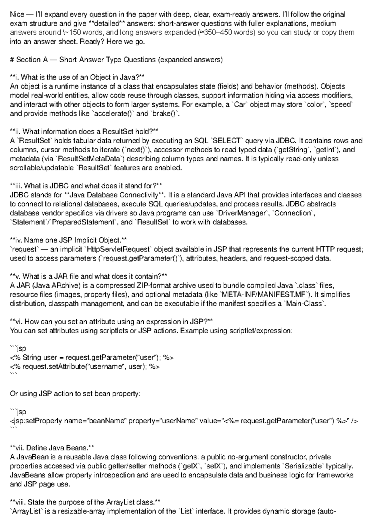 Java Programming Concepts: Expanded Answers for Exam Prep (CS101) - Studocu