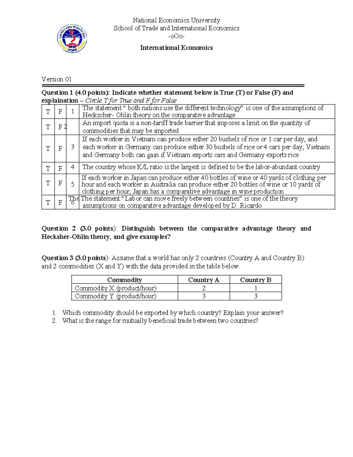 Quiz-12: Comparative Advantage & Trade Theories in Int'l Economics ...