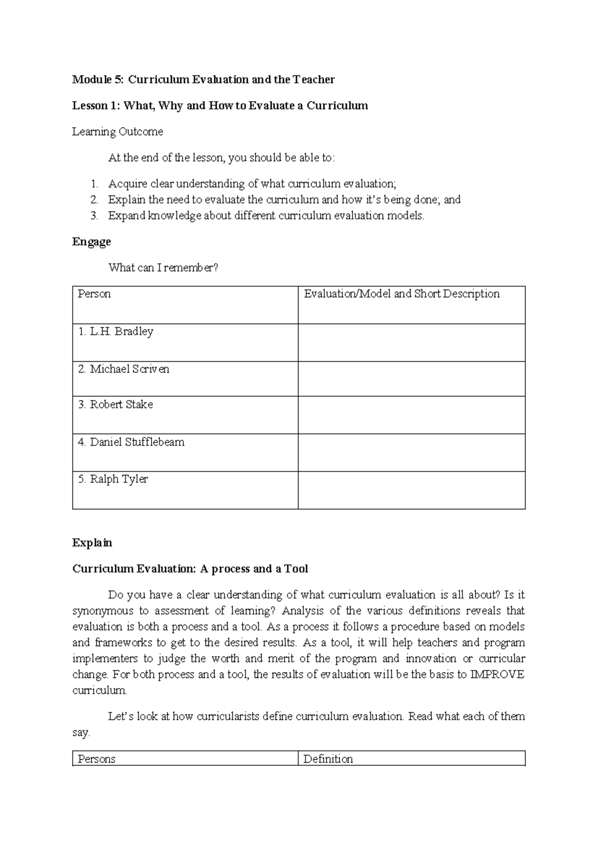 Module 5 Lesson 1 What Why And How To Evaluate A Curriculum Module 5