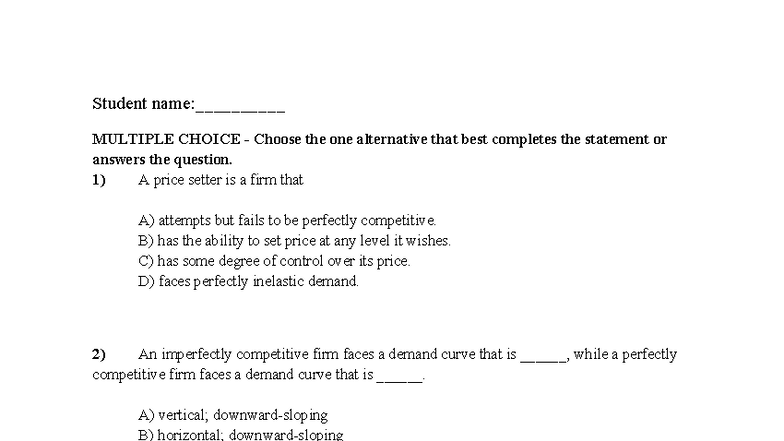 Chapter 8 Quiz (Version 1) - Multiple Choice Questions - Studocu