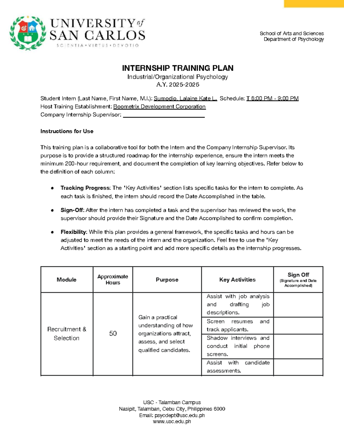 Psychology Internship Training Plan - A.Y. 2023-2024 - Studocu