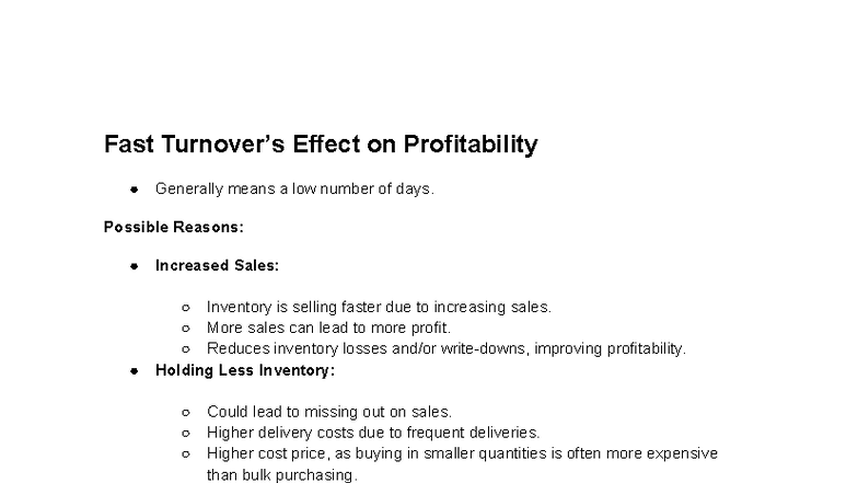Inventory Turnover Notes: Impact on Profitability and Cash Cycle - Studocu