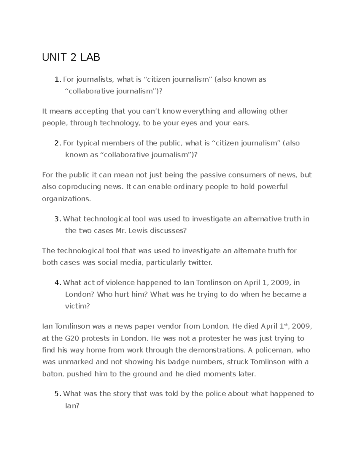 Unit 2 Lab: Exploring Citizen Journalism and Social Media Evidence ...