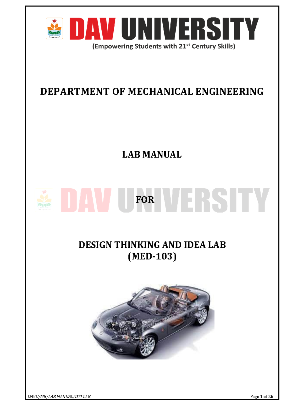 MED103 Lab Manual: Design Thinking & Idea Lab Experiments - Studocu