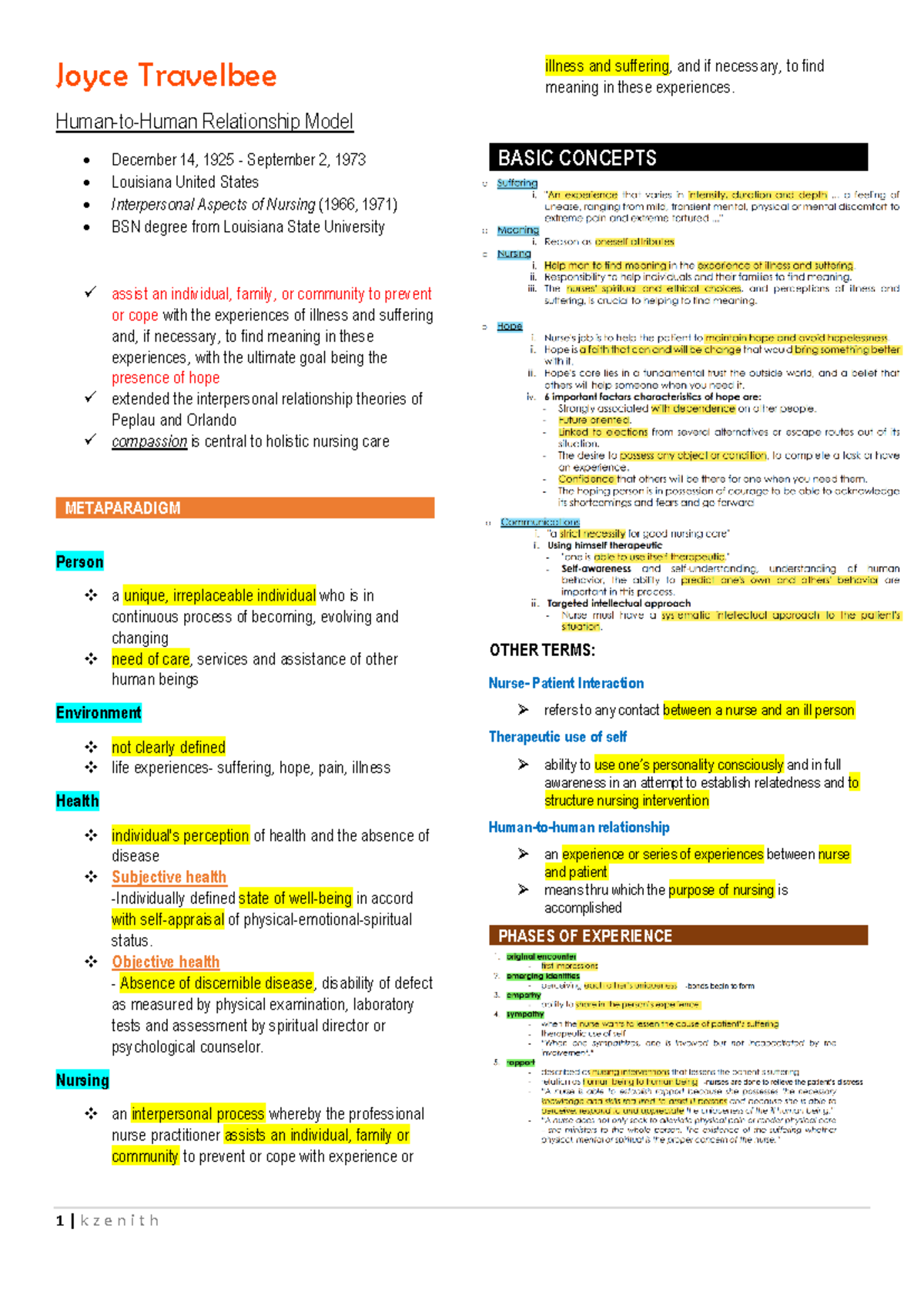 Joyce Travelbee's Human-to-Human Relationship Model in Nursing - Studocu