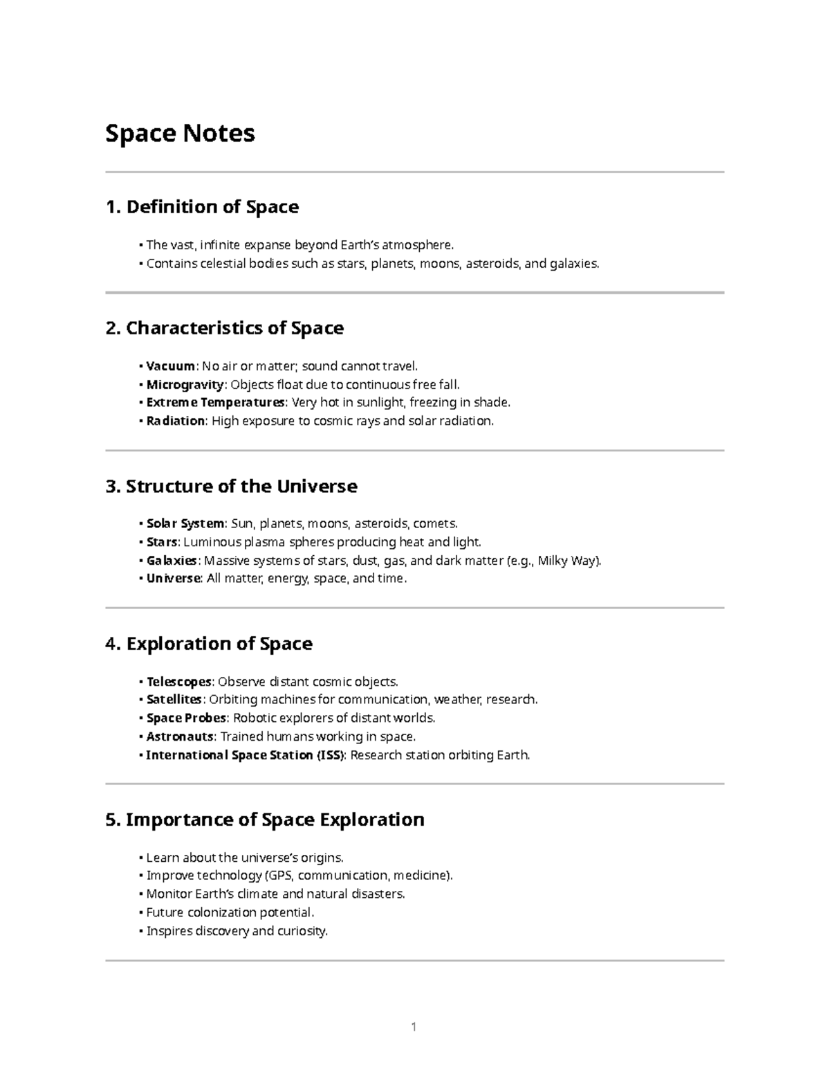 Space Exploration Notes: Characteristics, Structure, and Importance ...